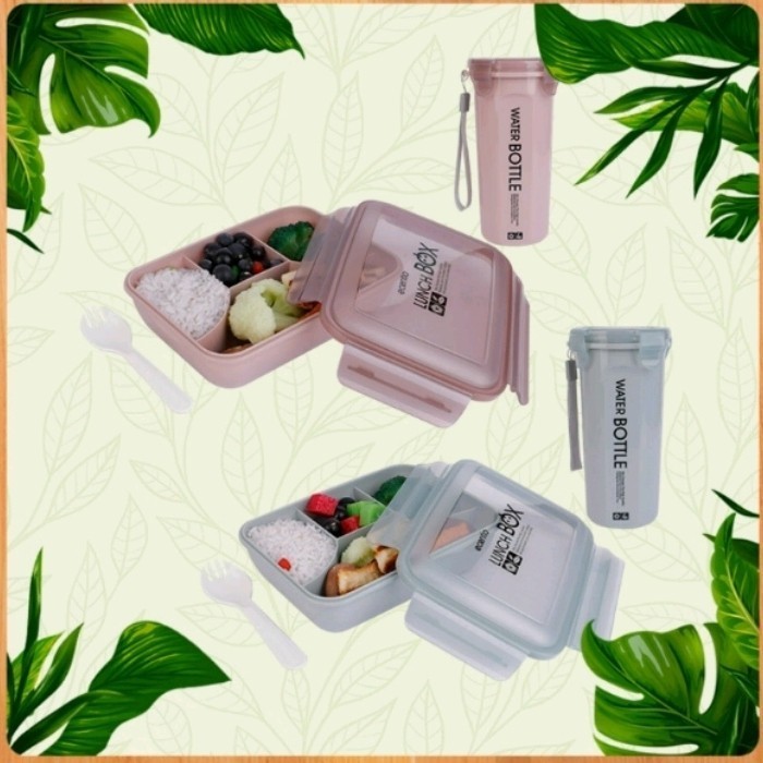 Jual Tempat Makan 1100 Ml 4 Grid/Sekat Dan Botol Minum Set Ecentio | Shopee Indonesia