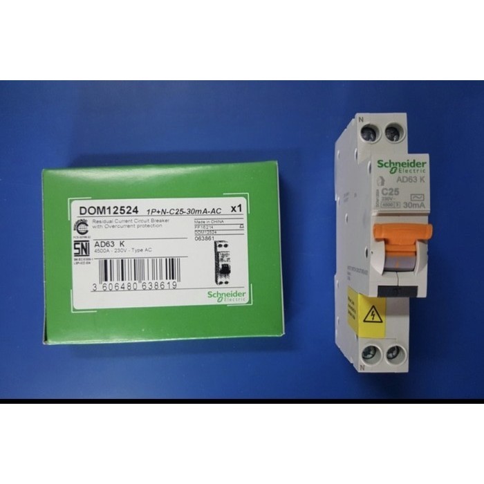 Jual SCHNEIDER RCBO SLIM DOMAE 1P 25A 30MA DOM12524 | Shopee Indonesia