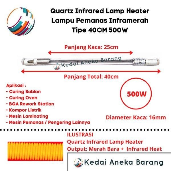 Jual Quartz Heater 220V AC 40cm 500W 20mm Lampu Infrared Lamp Pemanas ...
