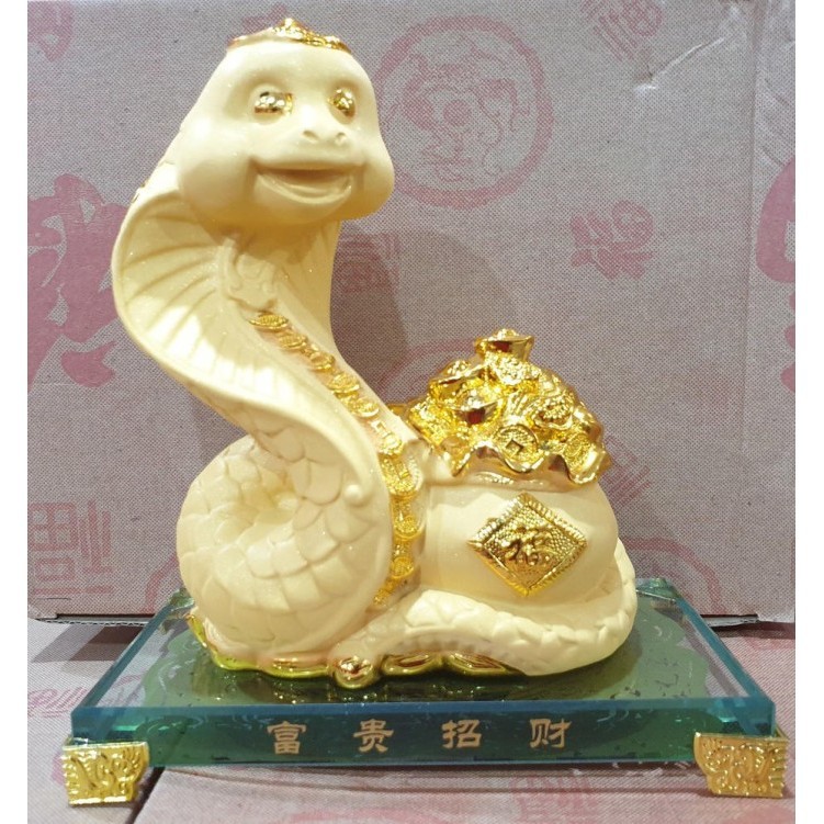 Jual Patung Imlek Ular Cobra Rejeki Shio Emas Gold 12 Cm Kaca Resin ...