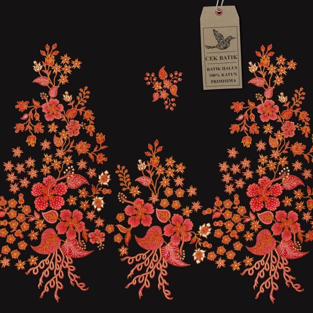 Jual Kain Batik - Motif Pesona Bunga Sepatu Hitam Manis (Merah ...
