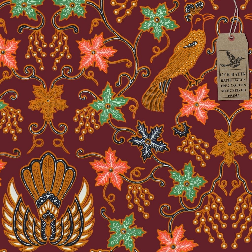 Jual Kain Motif Batik Unik Bunga Burung Gajah Mada (Merah Hati ...
