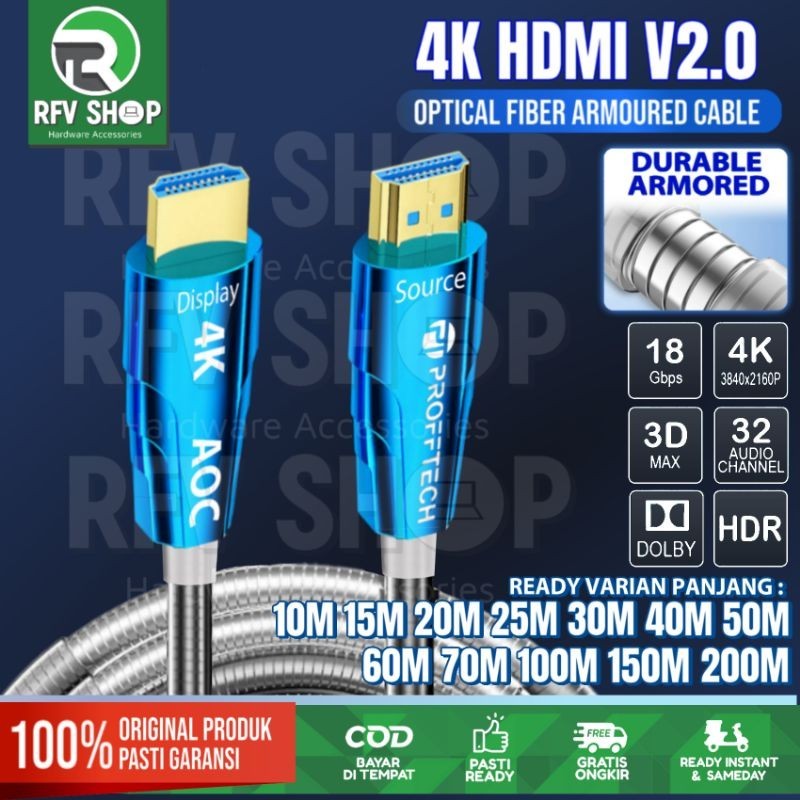 Jual KABEL HDMI FIBER OPTIC V2.0 4K LAPIS BESI ARMORED 60 METER AOC OPTIK PROFFTECH | Shopee ...