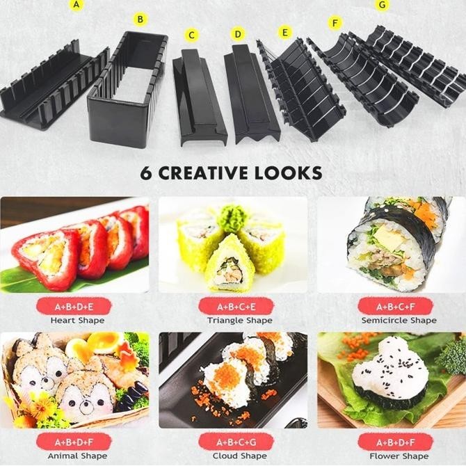 Jual Alat Cetakan Sushi Roll Roller Maker 10 Set Bento Onigiri Kimbab ...