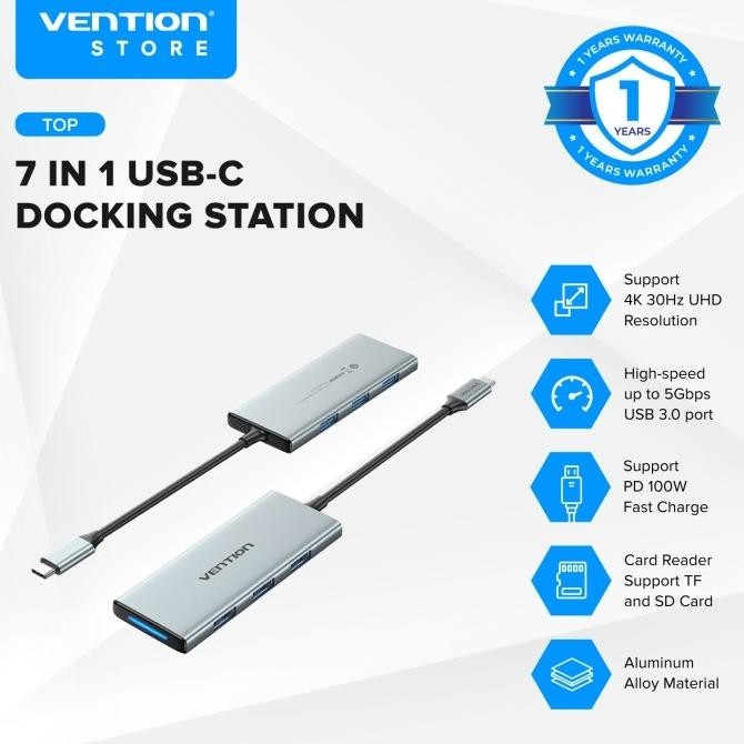 Jual Hub Vention Usb Type C 7 In 1 Docking Station Tophb7 Borjaqueen ...