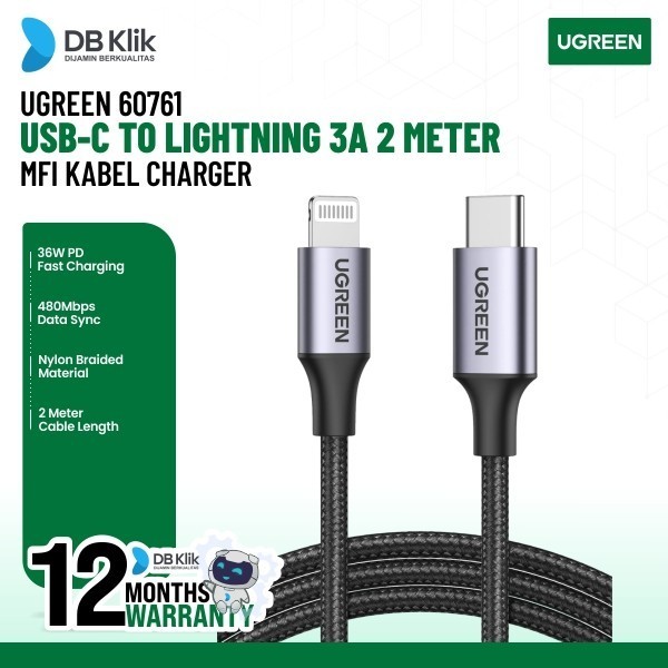 Jual Kabel Charger UGreen USB-C to Lightning Nylon 3A 2Meter MFI (60761) | Shopee Indonesia