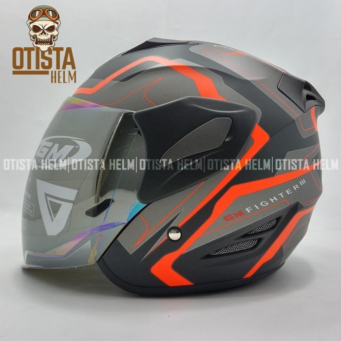 Jual Helm GM Half Face Fighter Corak GV2 Kaca Pelangi | Shopee Indonesia