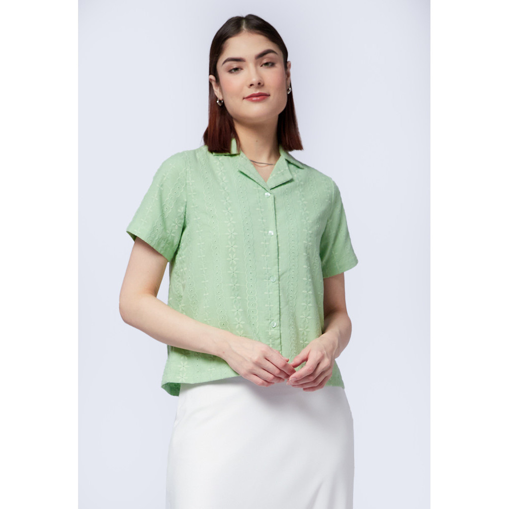 Jual Executive Short Sleeve Textured Blouse Mint | Shopee Indonesia