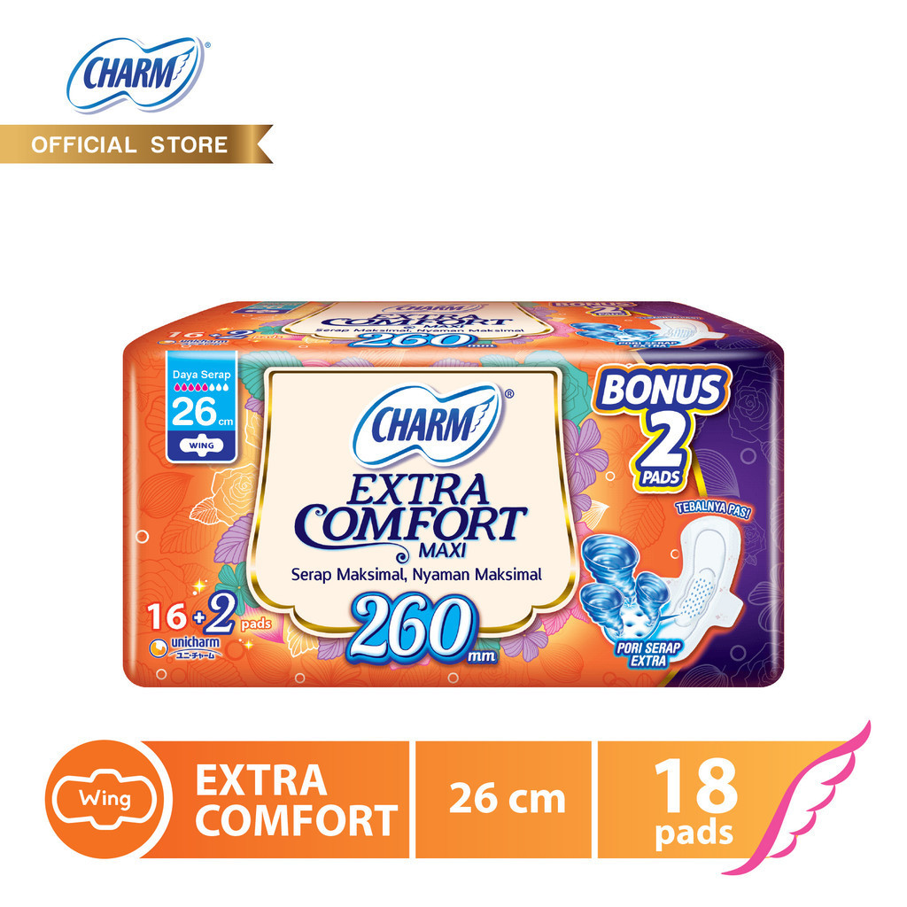 Jual Charm Pembalut Extra Comfort Maxi 26cm Wing 16 pads | Shopee Indonesia