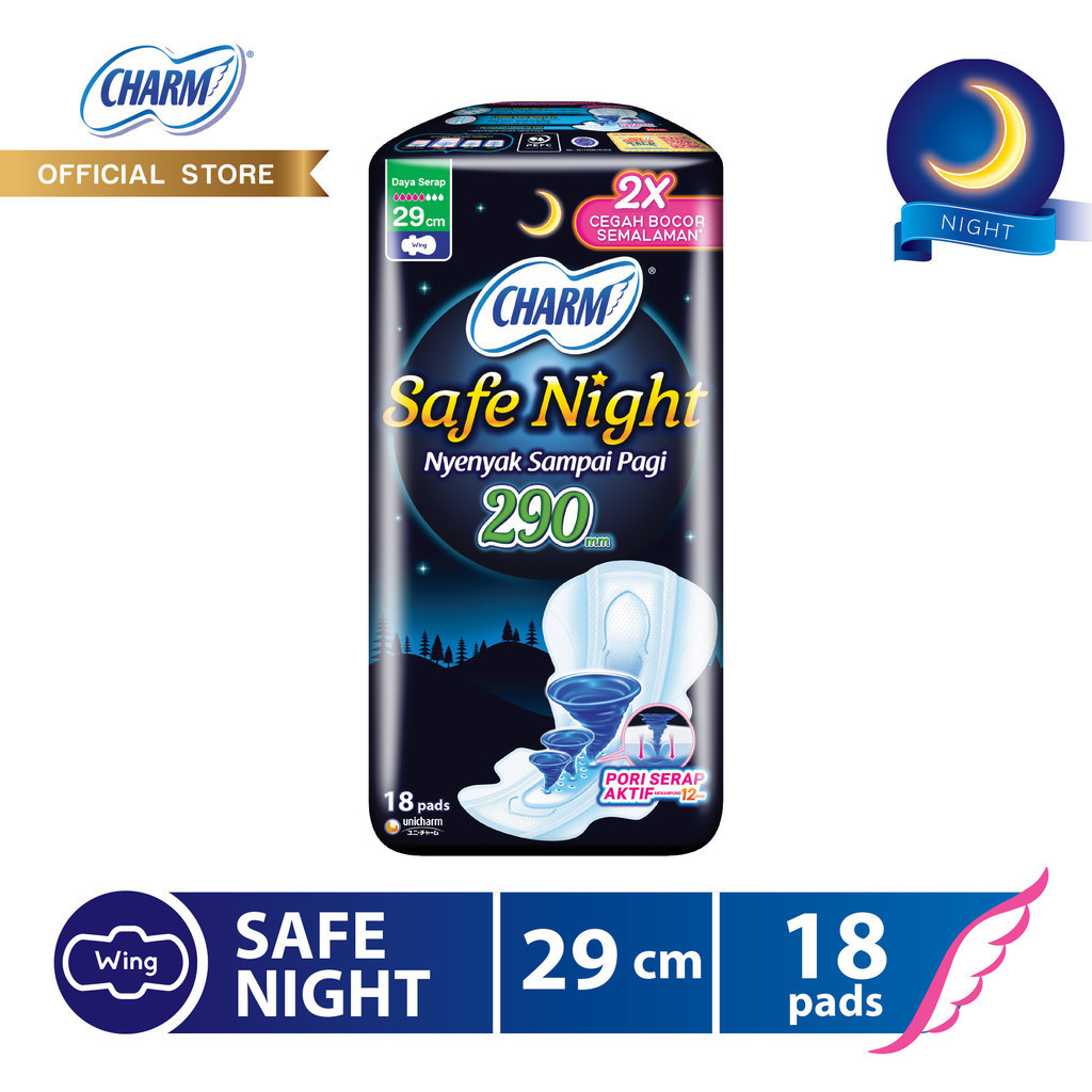 Jual Charm Pembalut Safe Night 29cm Wing 18 pads | Shopee Indonesia