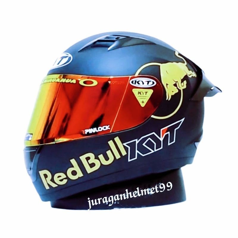 Jual Helm Full face KYT R10 Black Doff Paket Ganteng Red Bull | Shopee ...