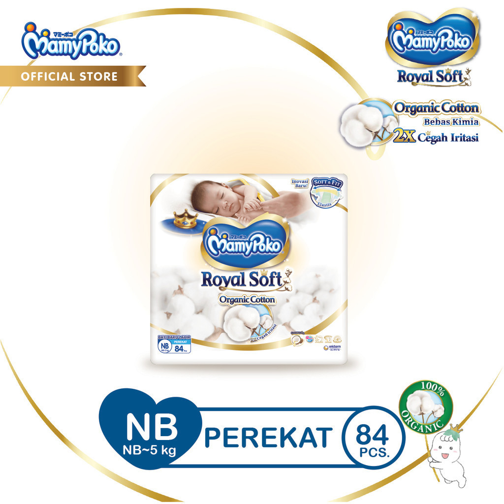 Jual MamyPoko Royal Soft Organic Cotton - NB 84 - Popok Tape | Shopee ...