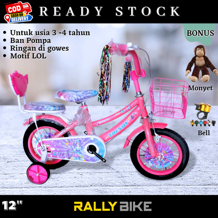 Jual sepeda anak mini cewek ukuran 12 kuda poni unicorn pink dan ungu 3 ...