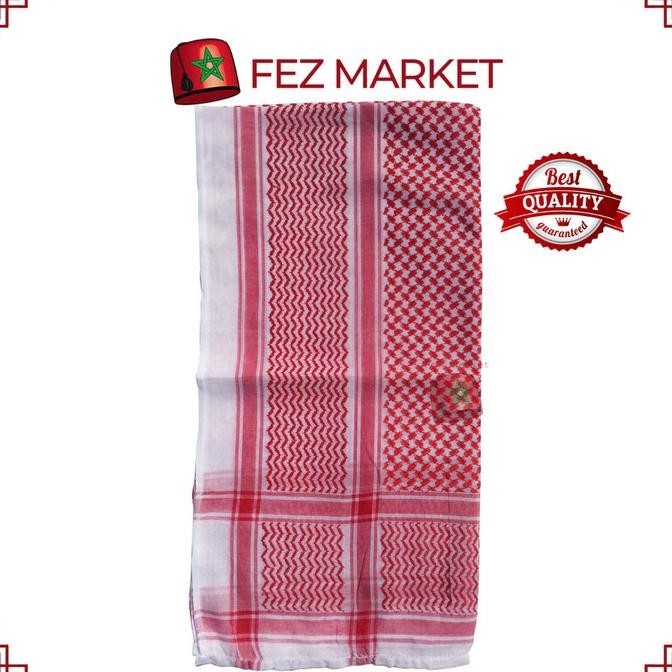 Jual Sorban Arafah Katun Warna Putih Dan Merah Keffiyeh Ukuran 120 X ...