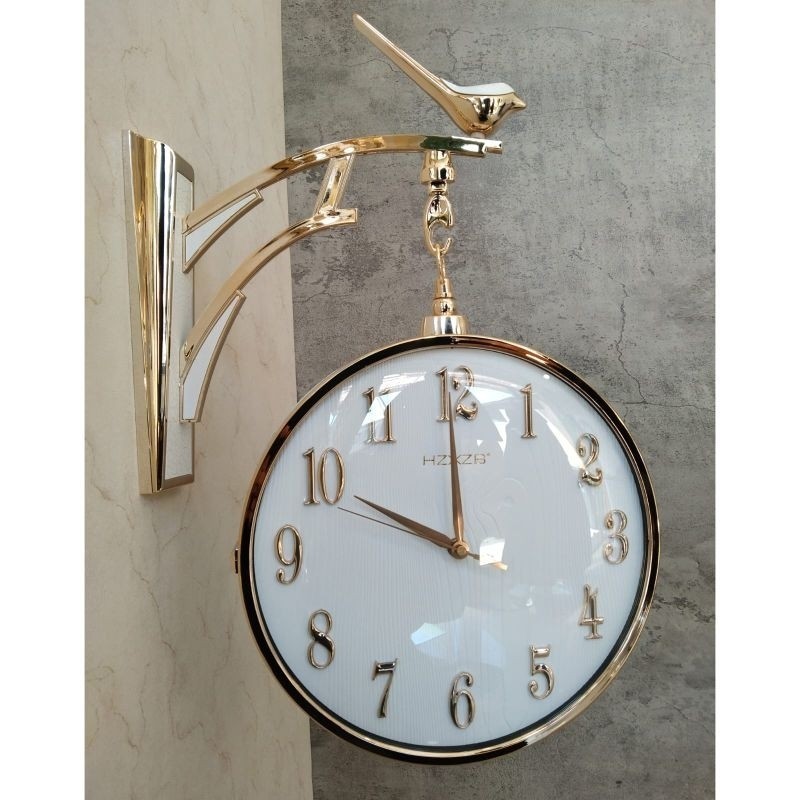 Jual Jam Dinding 2 Sisi Putih Gold/ Jam Dinding Gantung 2 Sisi Putih ...