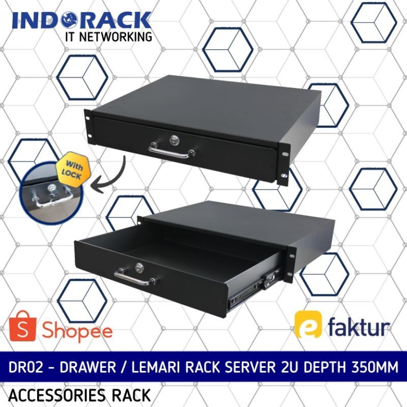 Jual DR02 Drawer Rack 2U INDORACK Depth 350mm Lemari Penyimpanan Rak ...