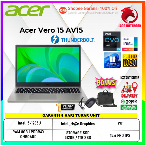 Jual Acer Vero 15 AV15 i5-1235U EVO 8GB 1TB SSD W11 FHD IPS | Shopee ...