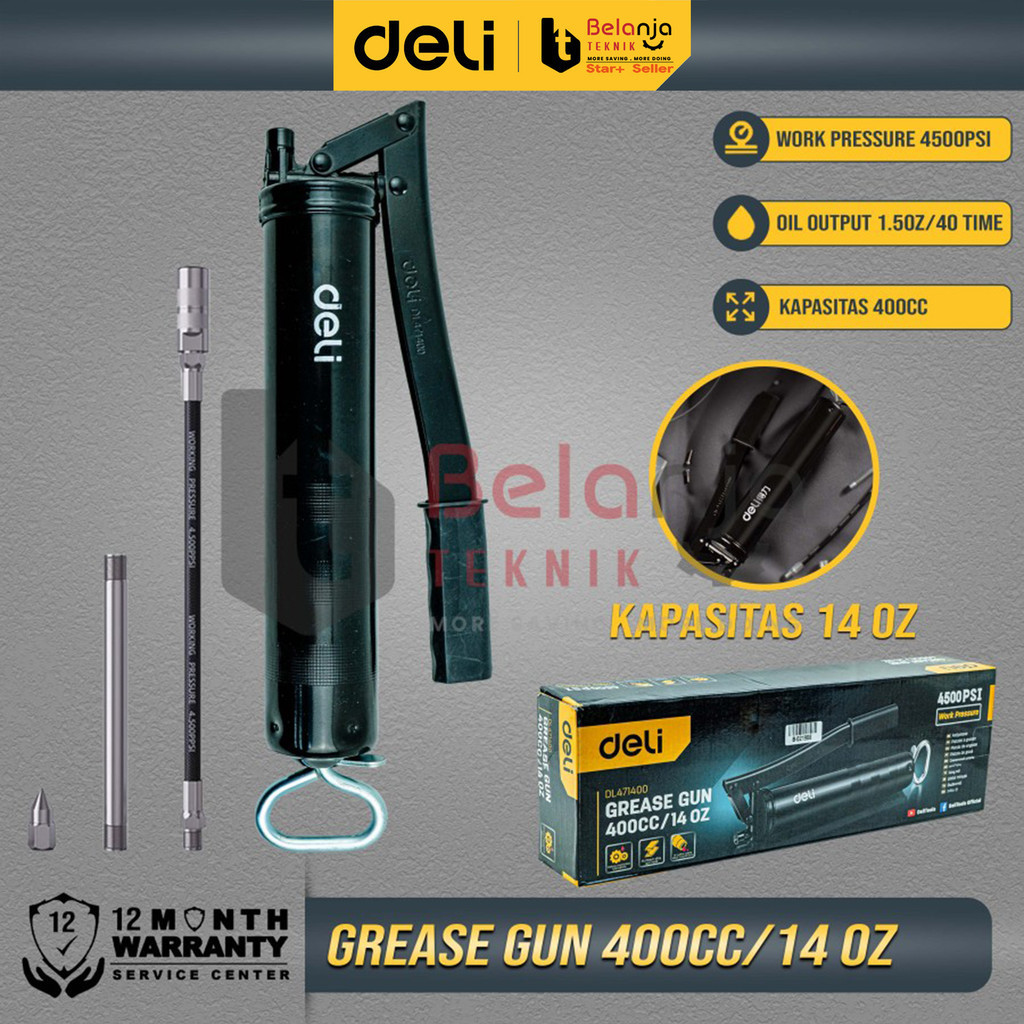 Jual Deli Hand Grease Gun 400 CC Pompa Gemuk Stempet Tangan Manual 4500 ...