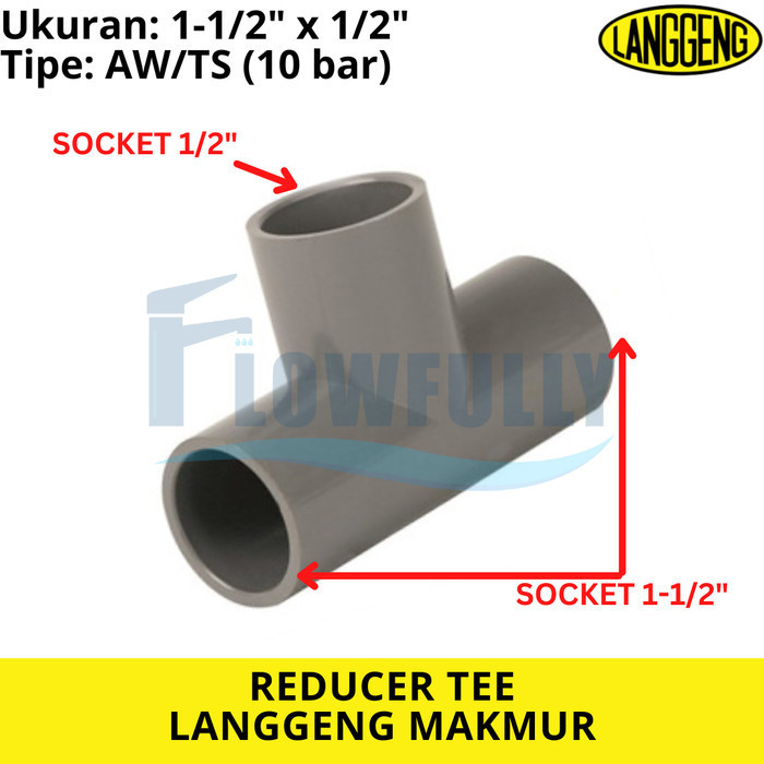 Jual REDUCER TEE TS 1 1/2 x 1/2 INCH PVC LANGGENG T POLOS AW SAMBUNGAN ...