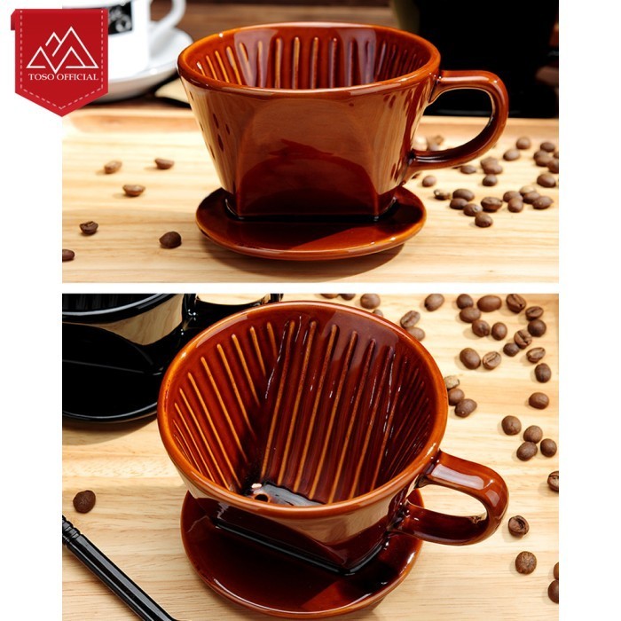 Jual V60 Coffee Drip Flat Bottom Ceramic Brown Dripper Filter Kopi ...