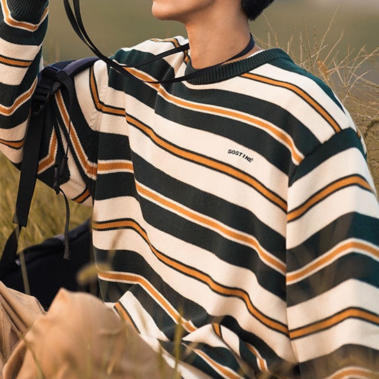 Jual Sweater Rajutan Lengan Panjang Pria, Warna-warni Garis-garis ...