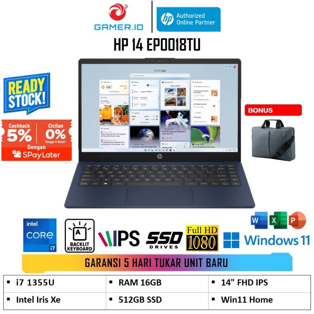Jual HP 14 EP0018TU EP0019TU INTEL I7 1355U RAM 16GB 512GB SSD WIN11 ...