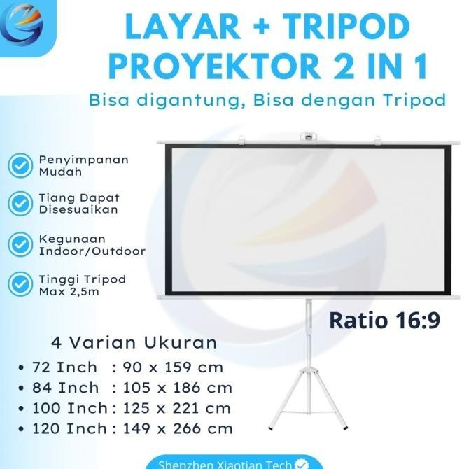 Jual Tripod Layar Proyektor 72-84-100-120 Inch 16:9 Stand Screen ...