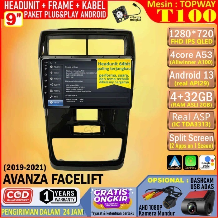 Jual Paket Headunit Android 9 inch + Frame + Soket PNP Toyota Avanza ...