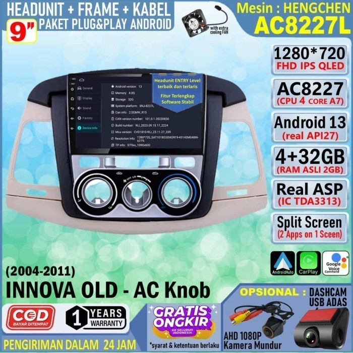Jual Paket Headunit Android 9 inch + Frame + Soket PNP Toyota Innova ...