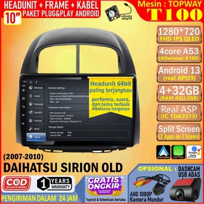 Jual Paket Headunit Android 10 inch + Frame + Soket PNP Daihatsu Sirion ...