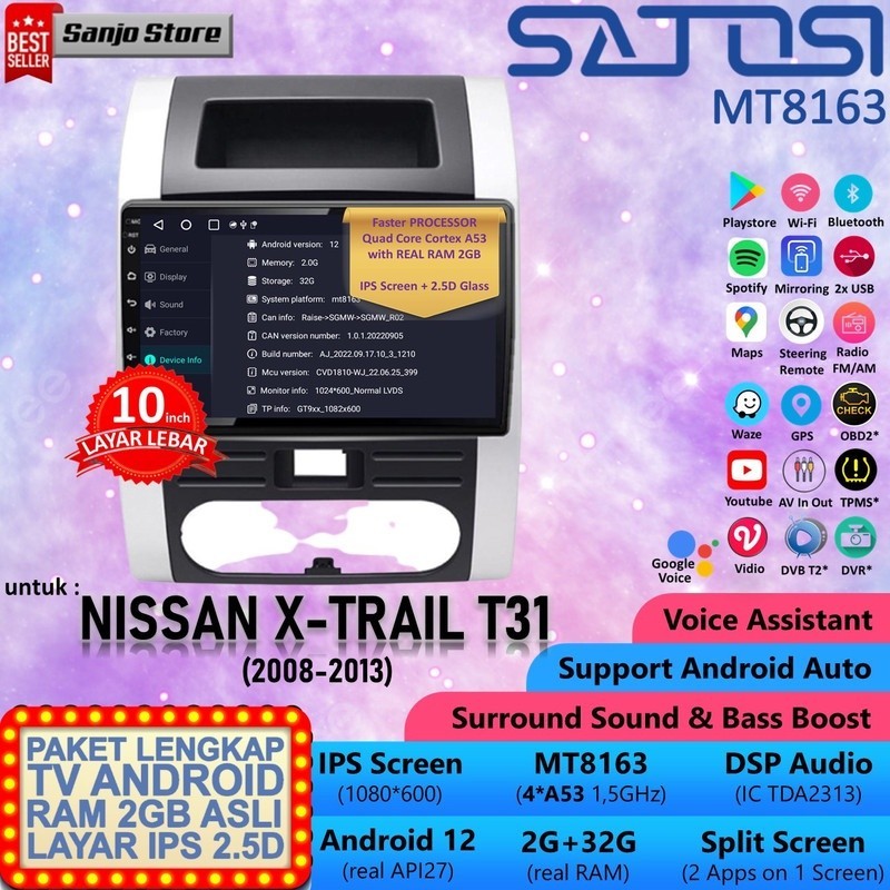 Jual SANJO - Paket Frame OEM + Soket PNP + Headunit Android 10 inch Nissan X-Trail T31 SATOSI ...