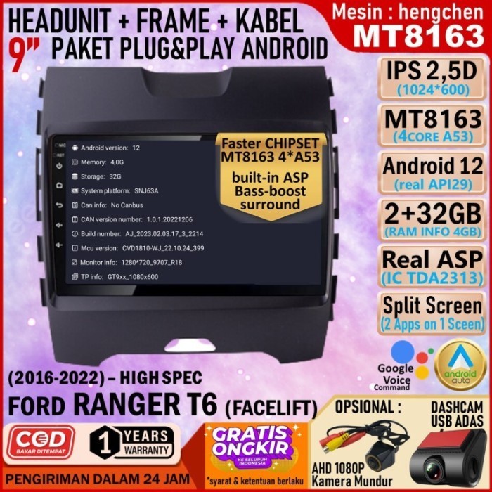 Jual Headunit Android MT8163 2/32GB QLED+ Frame 9 inch Ford Ranger 2016 ...