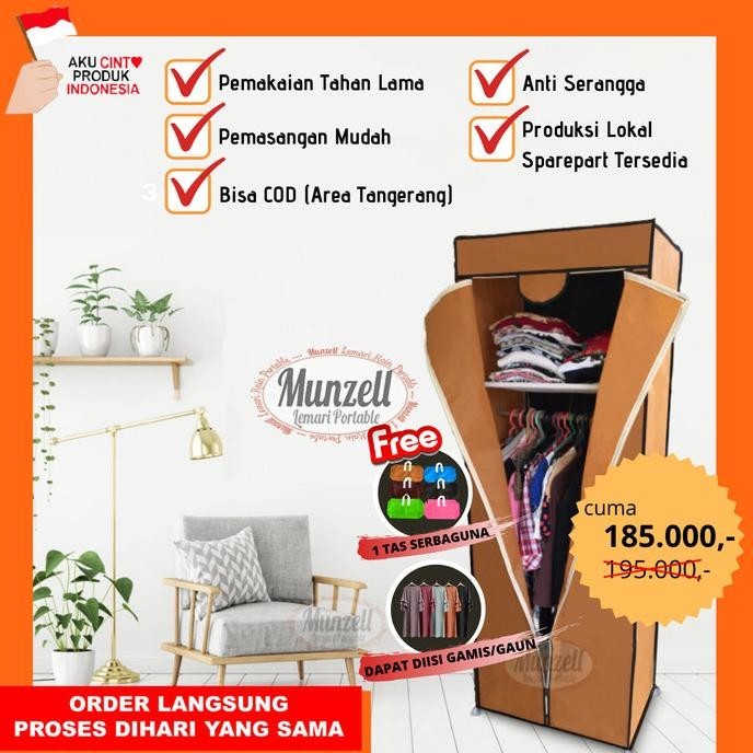 Jual Lemari Kain Munzell Type LPF 02, COKLAT (Lemari Pakaian 1 Gtg+2 ...