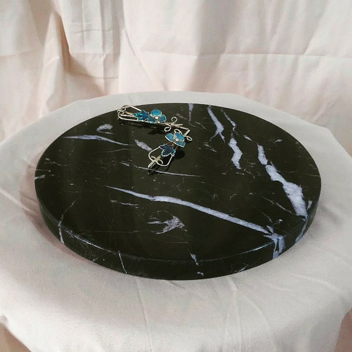 Jual Nero Marquina Round Marble Flat Tray Tatakan Marmer Bulat 20 Cm ...