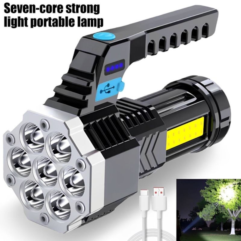 Jual Senter LED USB Rechargeable Flashlight XPE 7 Head COB Light ...