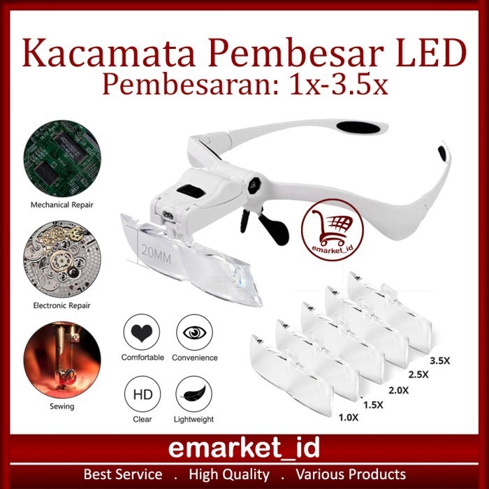 Jual Kacamata Pembesar LED 1x-3.5x AG36 / Lampu Reparasi Servis Service ...