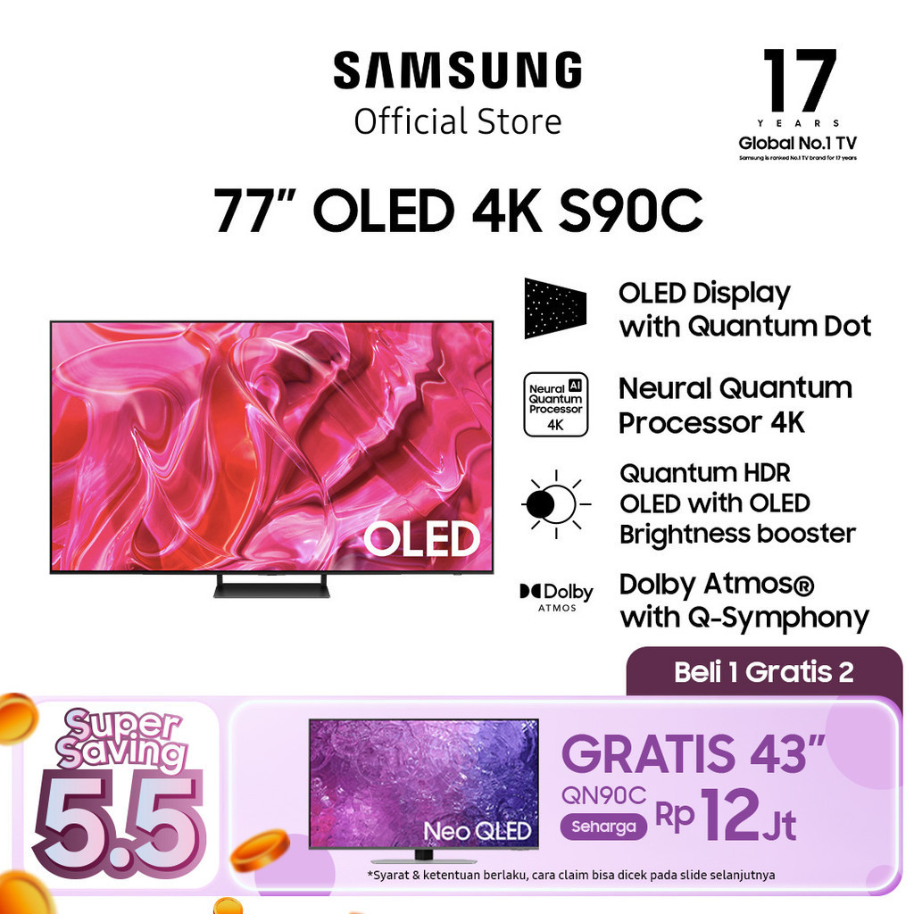 Jual Samsung Smart TV 77 inch OLED 4K S90C dengan OLED Display ...
