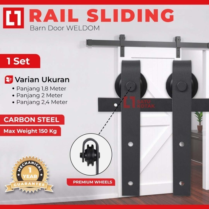 Jual REL GANTUNG PINTU KAYU GESER SLIDING RAIL BARN DOOR 2,4 METER WELDOM | Shopee Indonesia