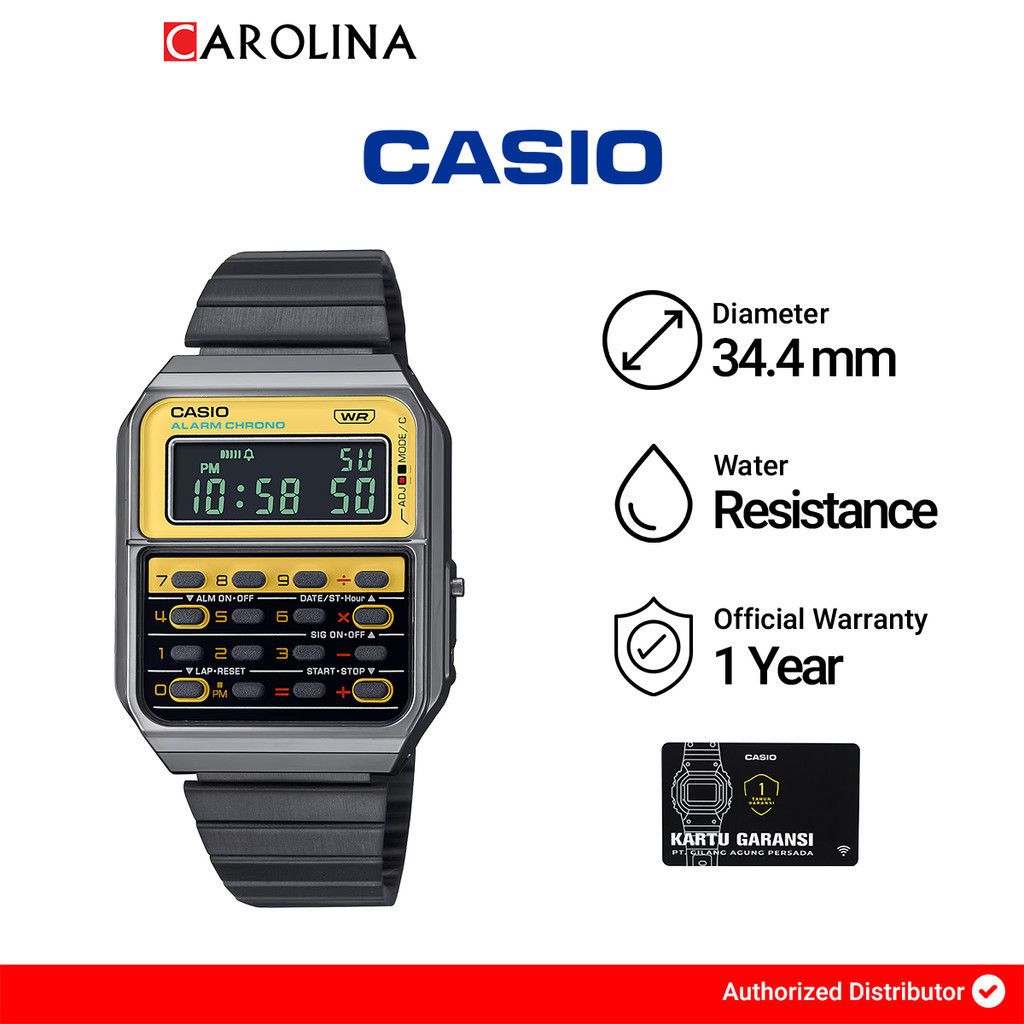 Jual Jam Tangan Unisex CASIO Calculator Vintage CA-500WEGG-9B Digital ...