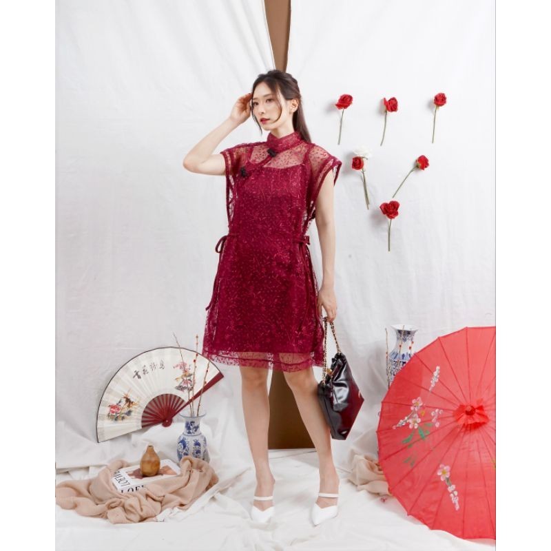 Jual Aenor Cloth - Chen Cheongsam Premium Lace Dress Korean Style ...