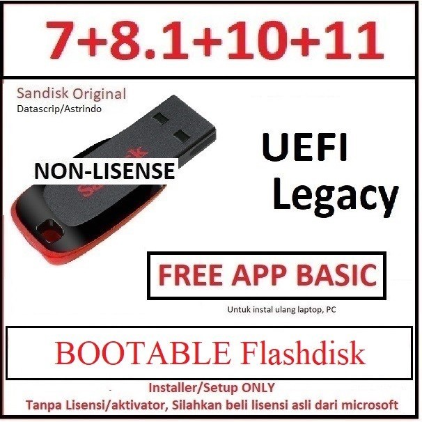 Jual Bootable Flashdisk 7 8 10 11 Driverpack Office Uefi Legacy ...