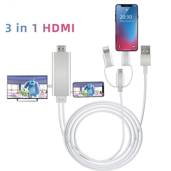 Jual Mirascreen Cable 3in1 All Smartphone to HDMI Support MHL/Non MHL ...