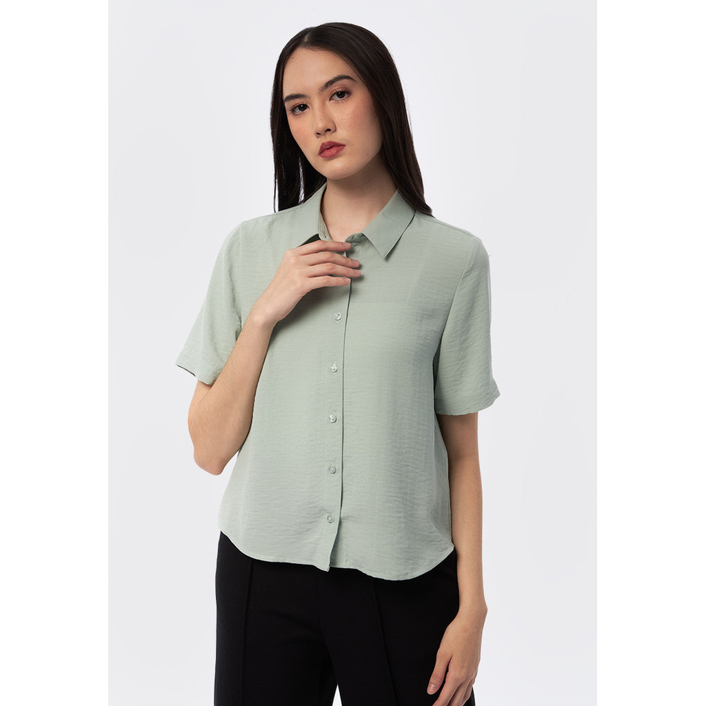 Jual Executive Textured Short Sleeve Shirt Lt. Green | Shopee Indonesia