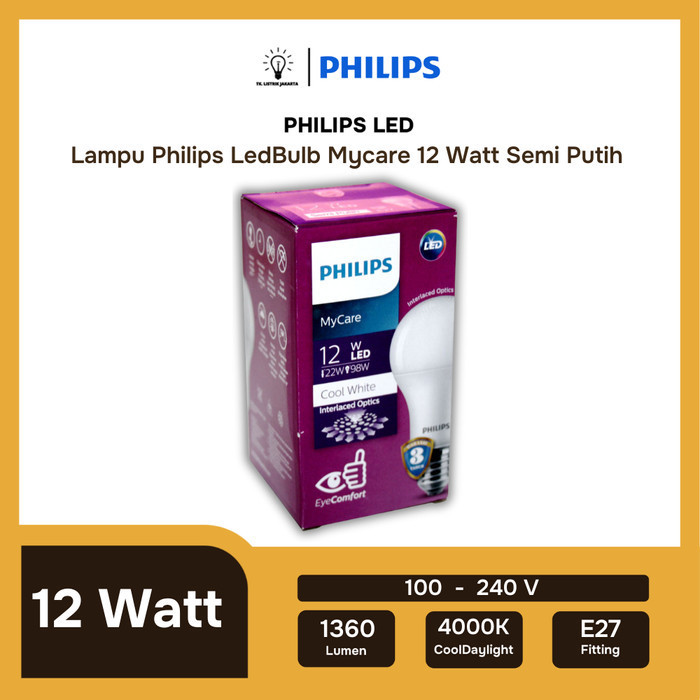 Jual Lampu Philips LED Bulb 12-98W E27 4000K 230V A60-MyCare (Semi Putih) | Shopee Indonesia