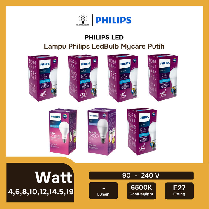 Jual Lampu Bohlam Philips LED Bulb 4W 6W 8W 10W 12W 14.5W 19W E27 ...
