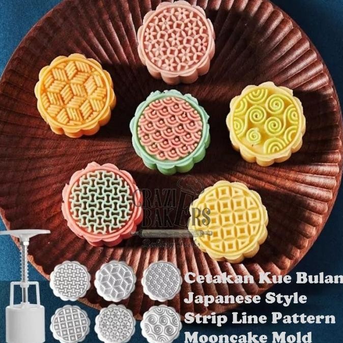 Jual Cetakan Kue Bulan Japanese Style Strip Line Pattern Mooncake Mold ...
