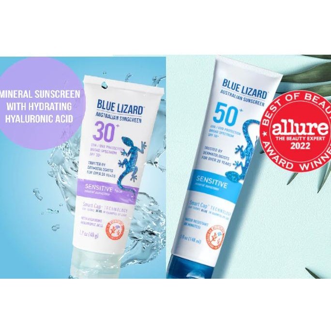 Jual Blue Lizard Sensitive Face Mineral Sunscreen Sheer SPF 50 Water ...