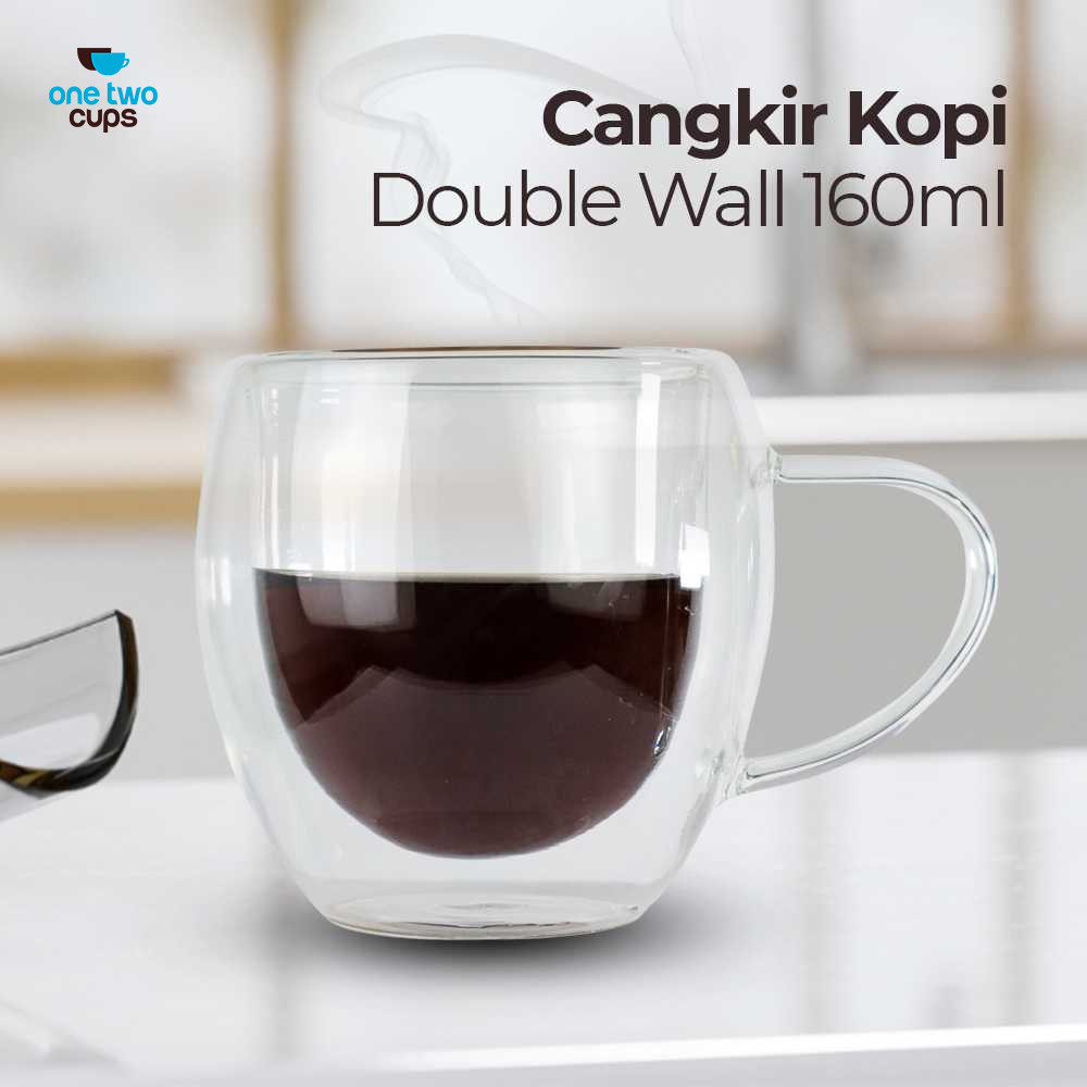 Jual One Two Cups Cangkir Kopi Anti Panas Double Wall Glass Round | Shopee Indonesia