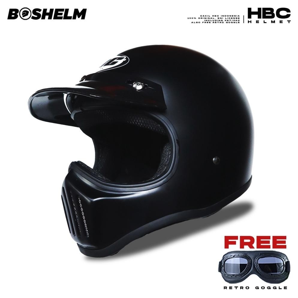 Jual BOSHELM Helm Cakil HBC HITAM DOFF Helm Retro Full Face SNI ...