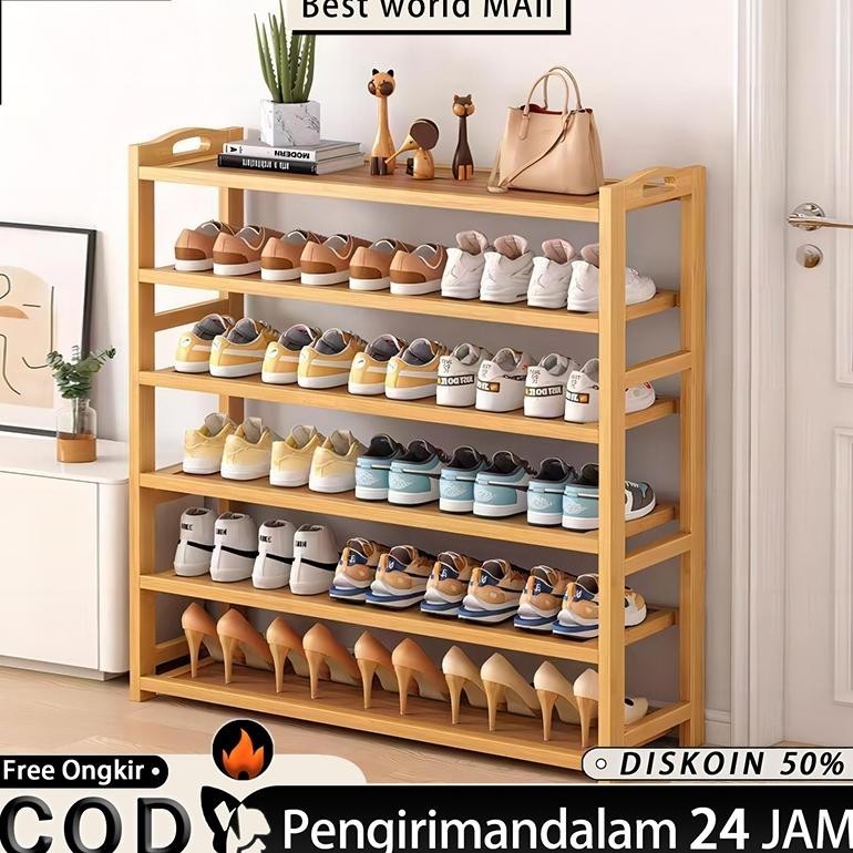 Jual Rak sepatu Rak Sepatu Susun Bambu Portabel 100 CM Rak Bambu ...